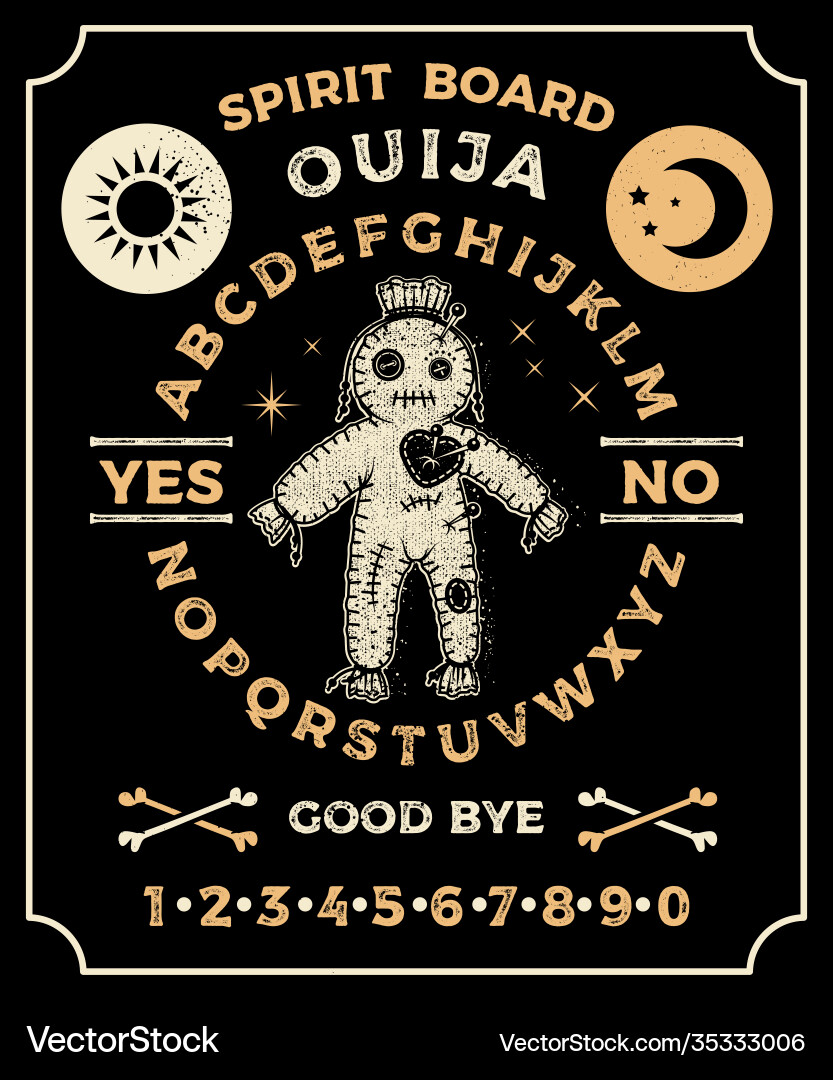 Ouija board with a voodoo doll occultism set Vector Image