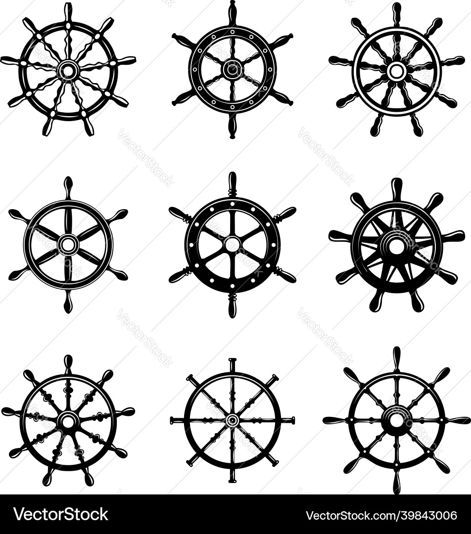 Set of ship wheel design element for logo Vector Image