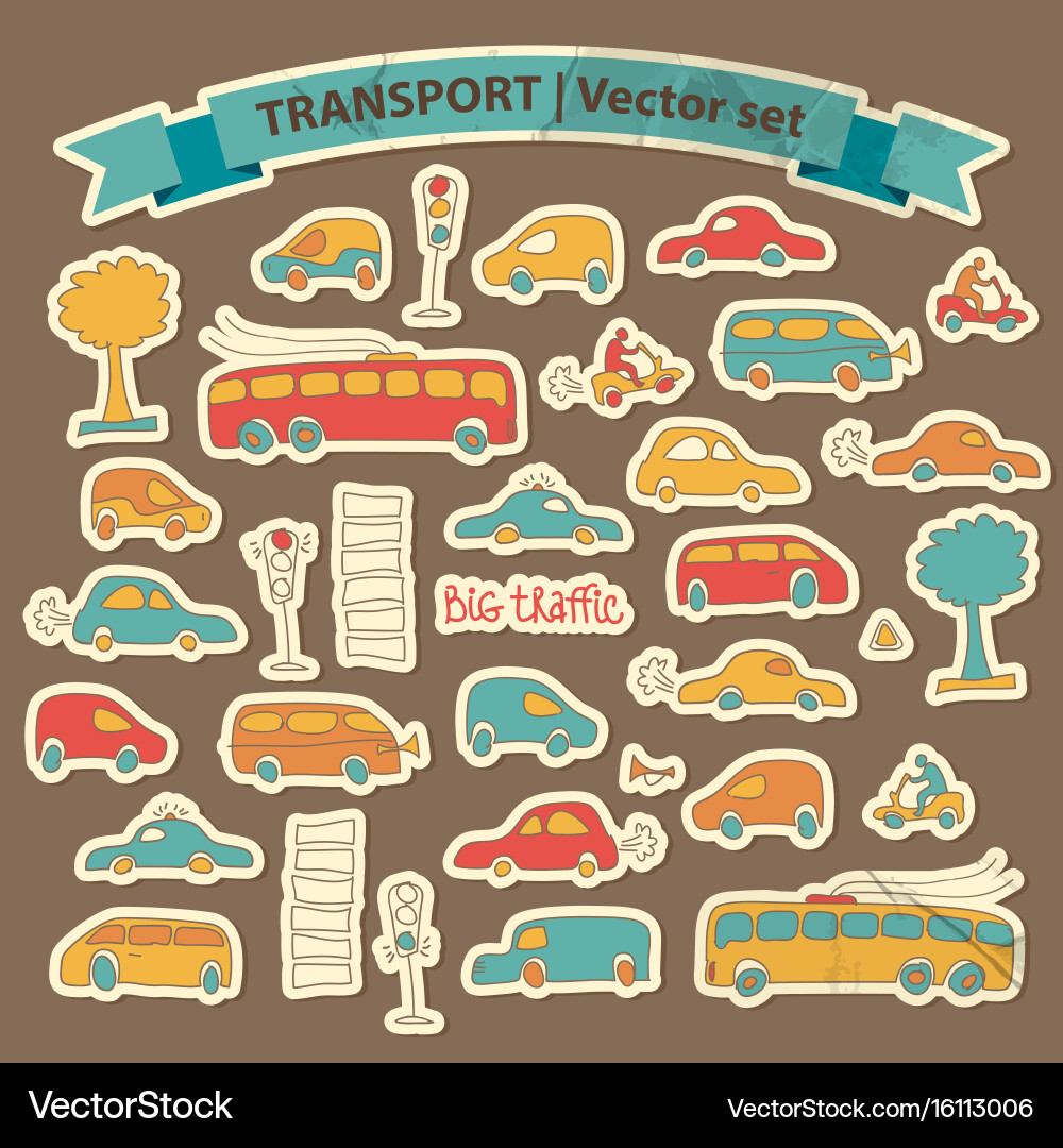 Transportation doodle icon set Royalty Free Vector Image