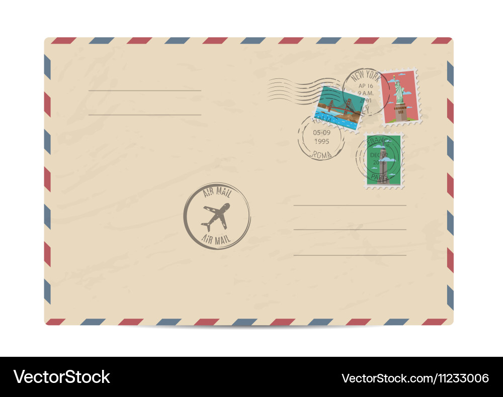 Vintage postal envelope with stamps Royalty Free Vector