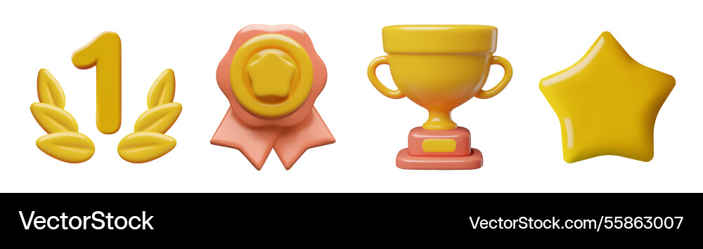 Awards 3d icons collection including winner medal Vector Image