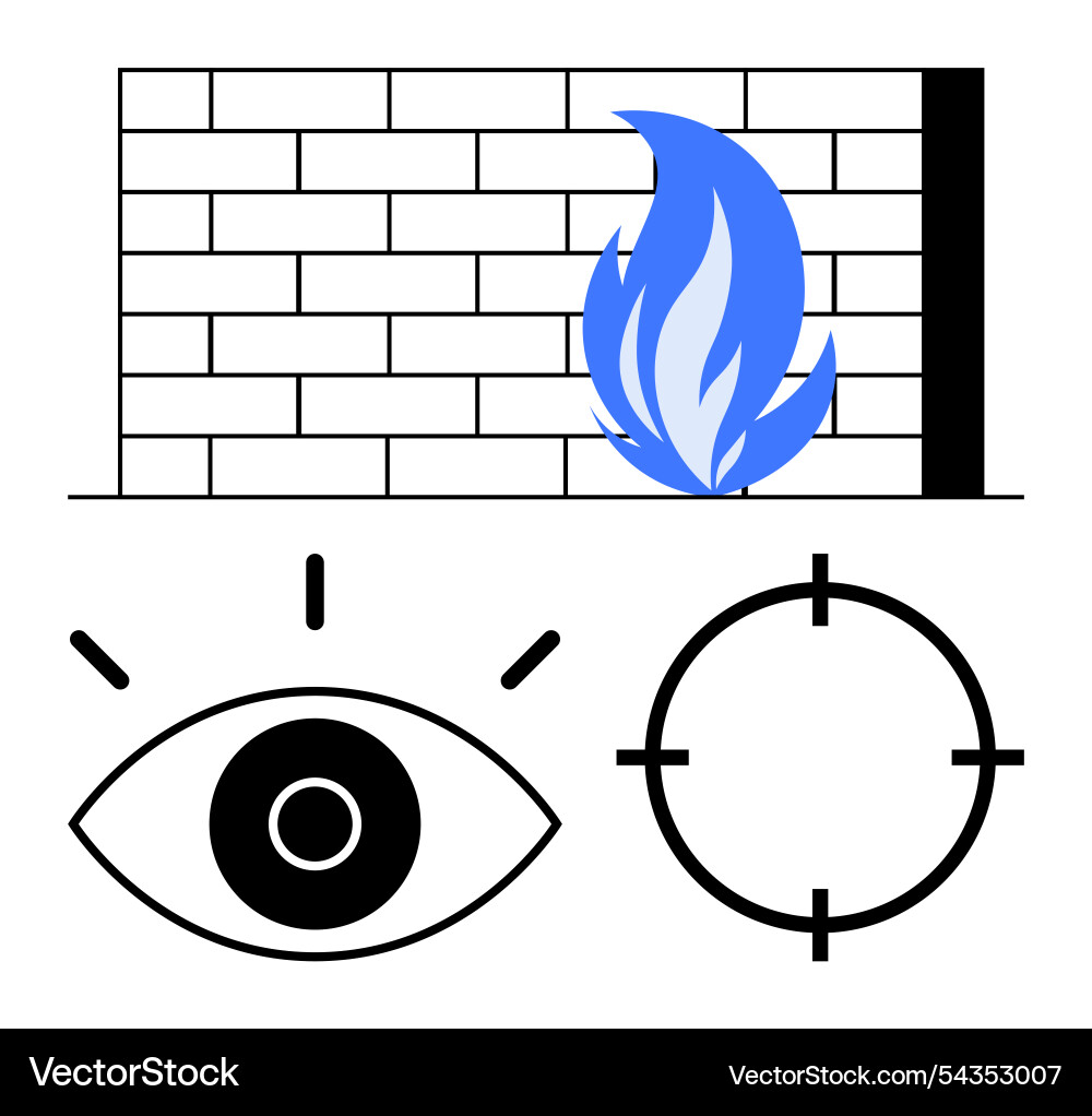 Firewall-Symbol mit blauer Flamme neben Auge Vektorbild