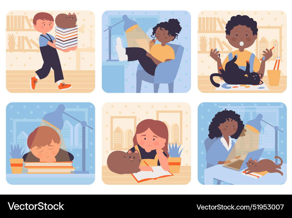 Homework concept with people situation set Vector Image