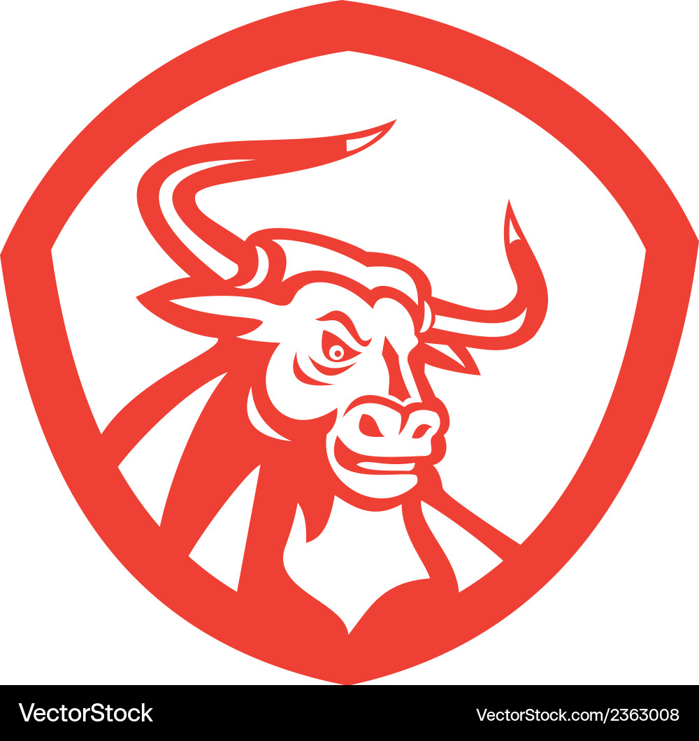 Angry texas longhorn bull head shield retro Vector Image
