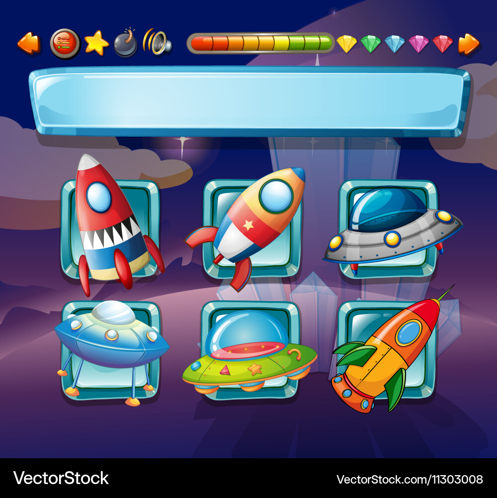 Computerspielvorlage mit Raumschiffen Lizenzfreier Vektor