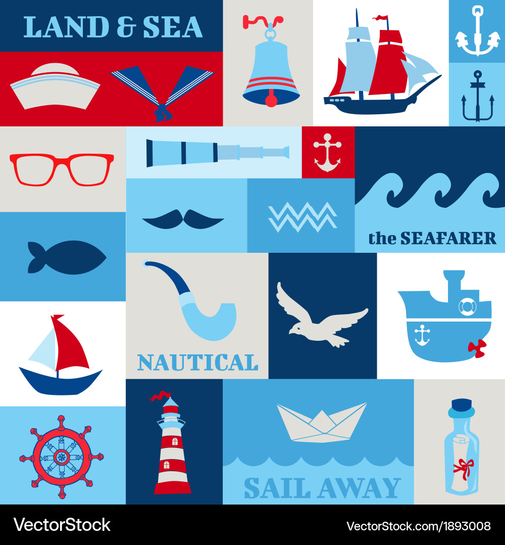 Nautical Sea Elements Collection Royalty Free Vector Image
