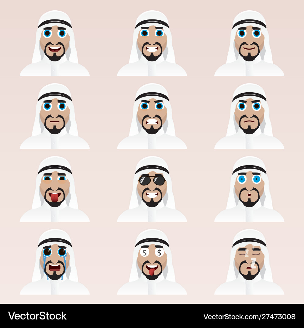 Set süß arab Mann Emoticons Lizenzfreies Vektorbild