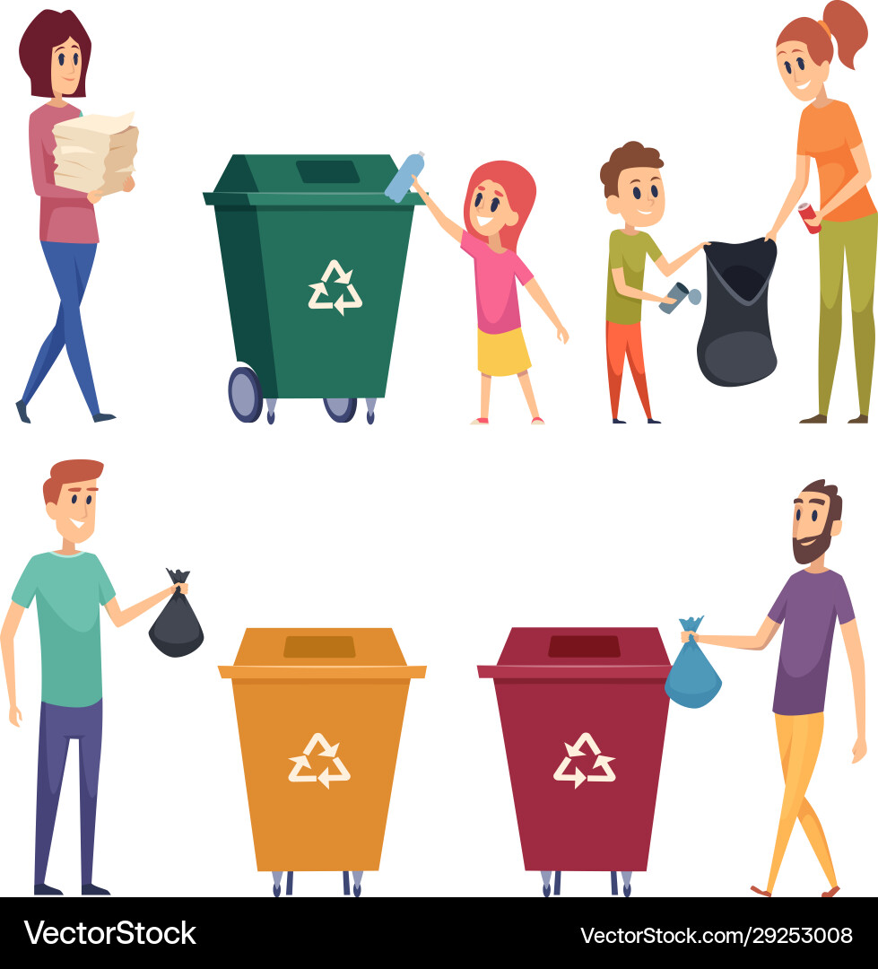 Sorting garbage people recycling and cleanup Vector Image