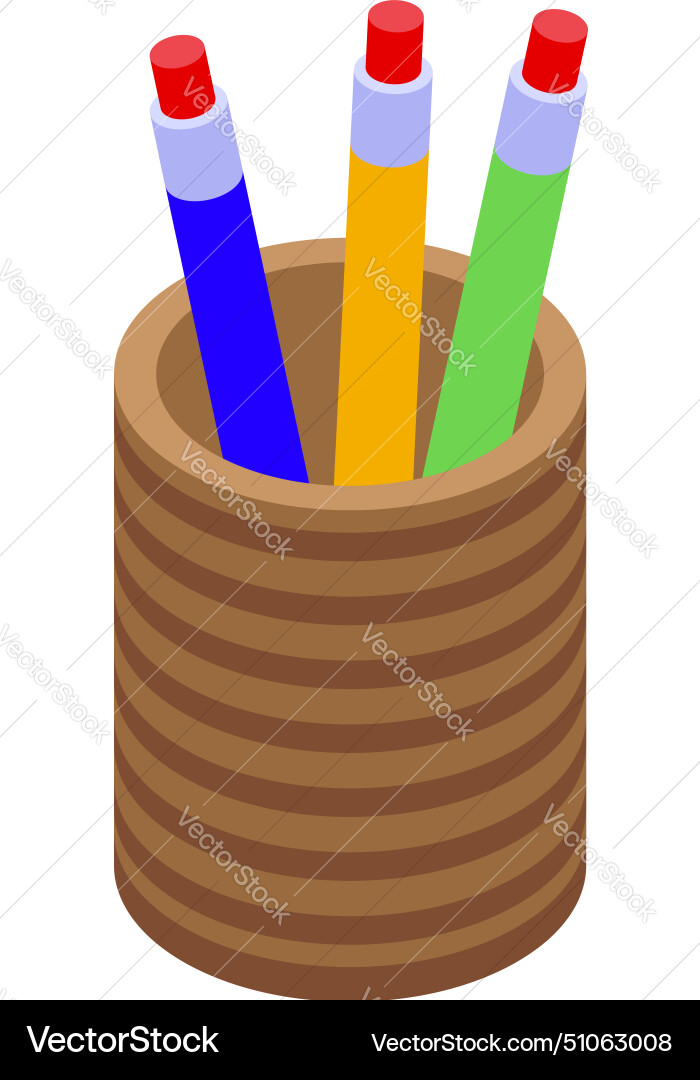 Wooden pencil stand icon isometric style Vector Image