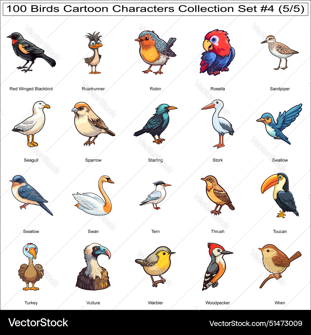 100 birds cartoon characters collection set 4 55 Vector Image
