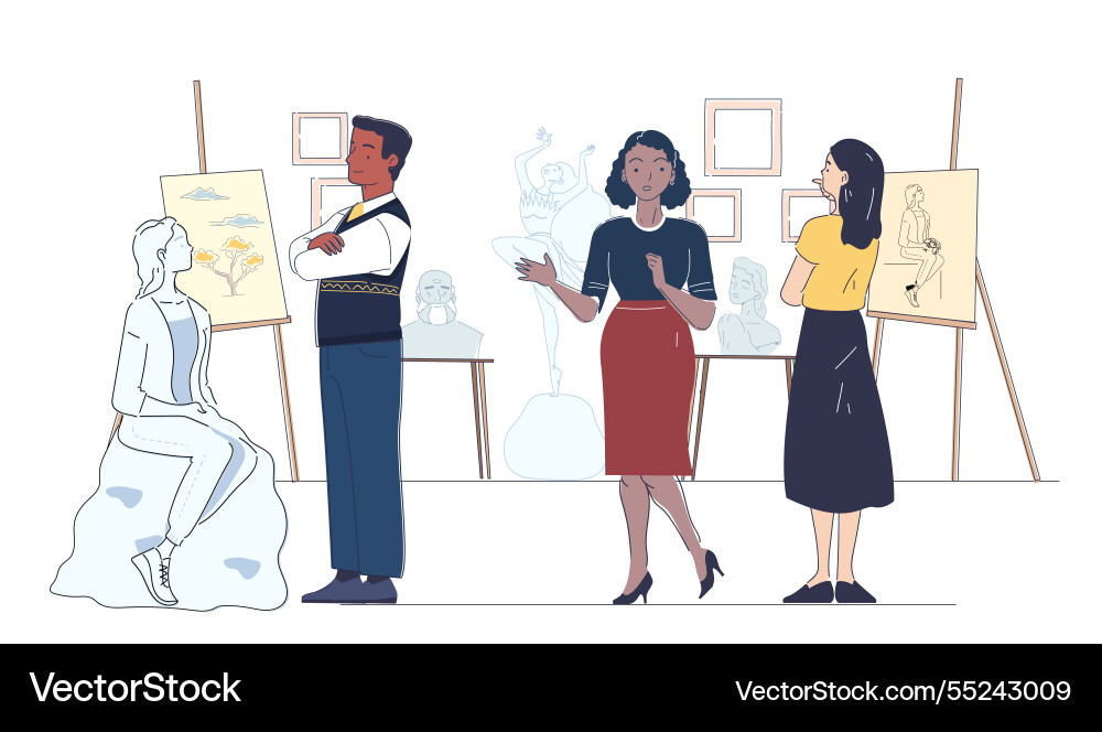 Art exhibition with people Royalty Free Vector Image