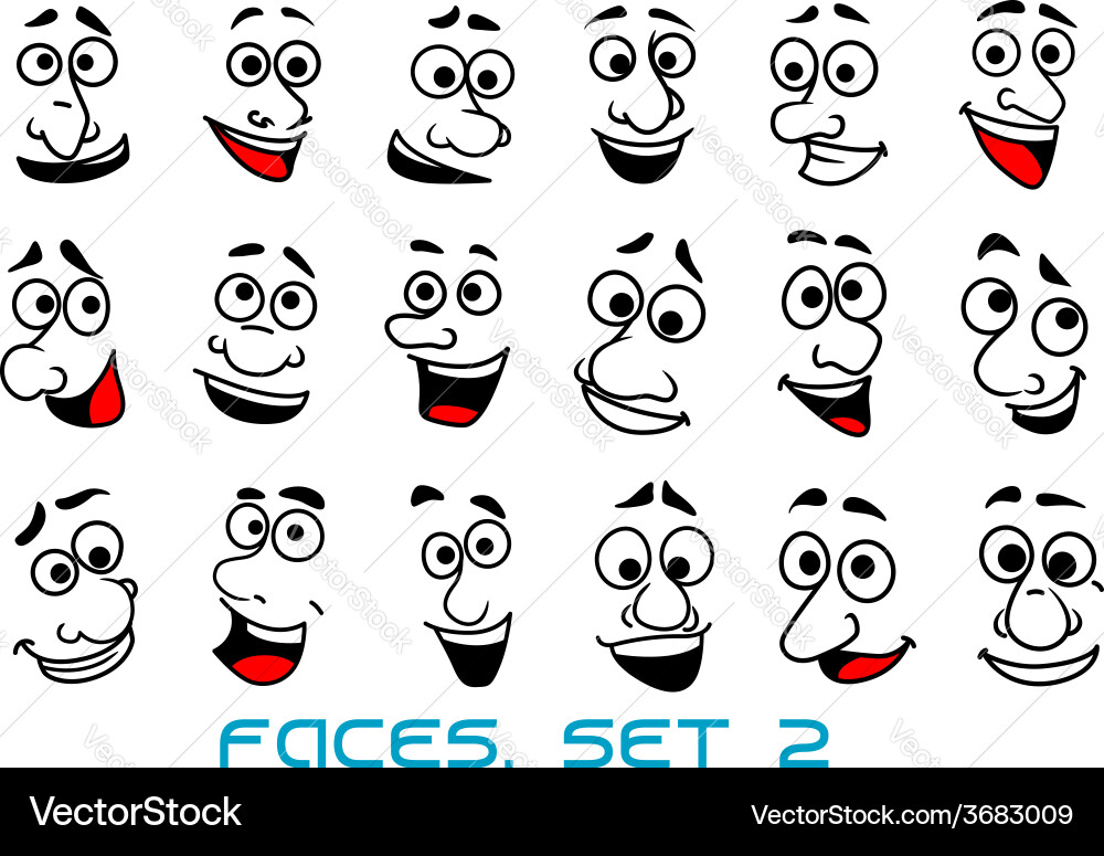 Cartoon human faces with happy emotions Royalty Free Vector
