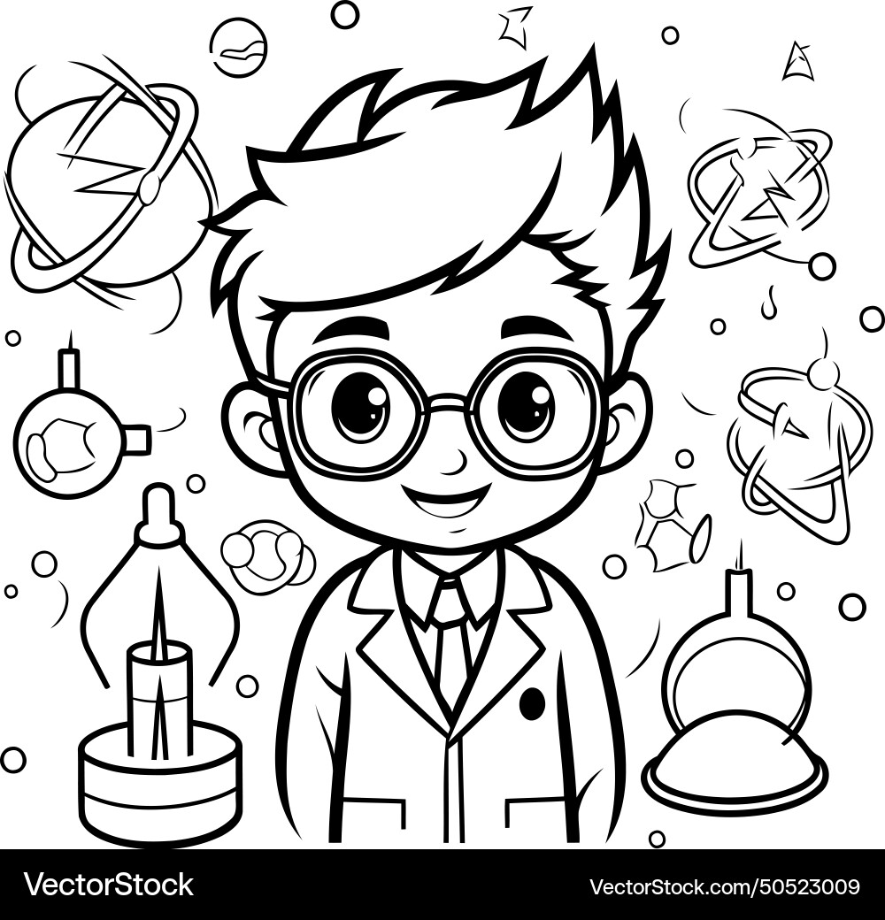 Coloring book for children boy with science Vector Image