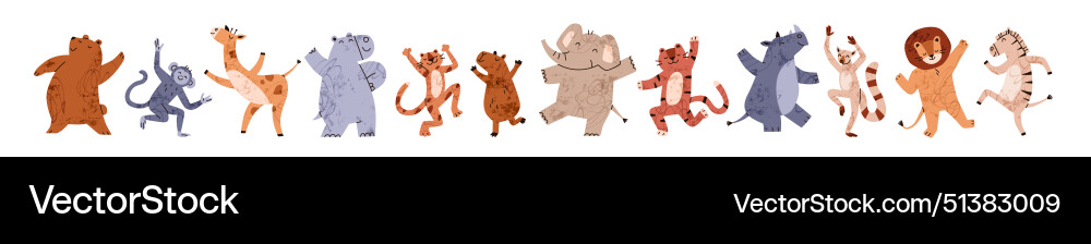 Cute animals dancing set funny forest and jungle Vector Image