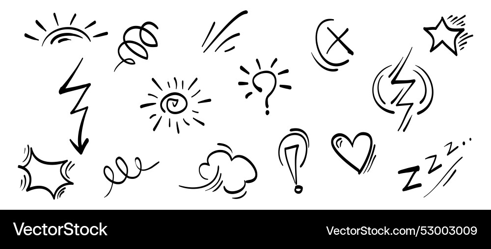 Doodle set cartoon expressions effects Royalty Free Vector