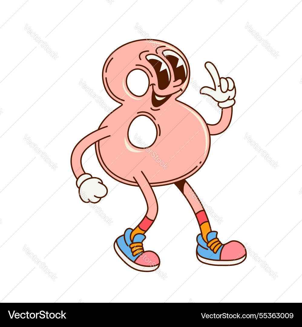 Groovy math number eight happy character Vector Image