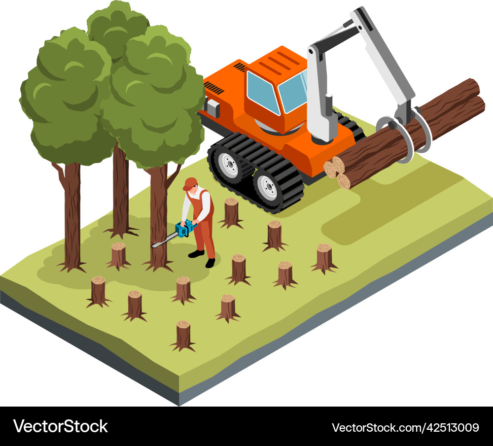 Isometric deforestation concept Royalty Free Vector Image