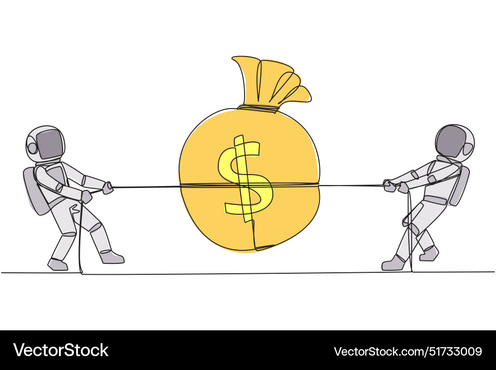 Single one line drawing two astronauts fighting Vector Image