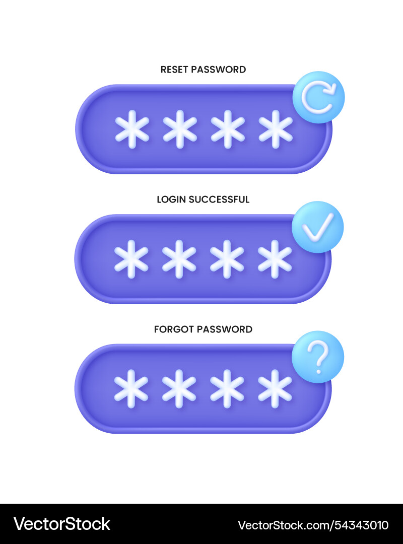3d set of password Royalty Free Vector Image - VectorStock