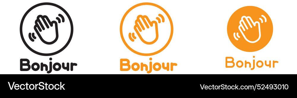 Bonjour text with hand wave icon for french Vector Image