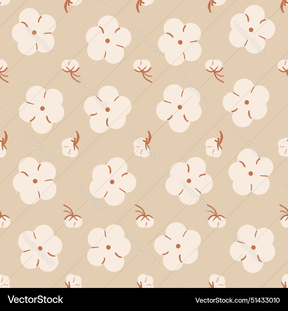 Cotton flowers plant seamless pattern ripe cotton Vector Image