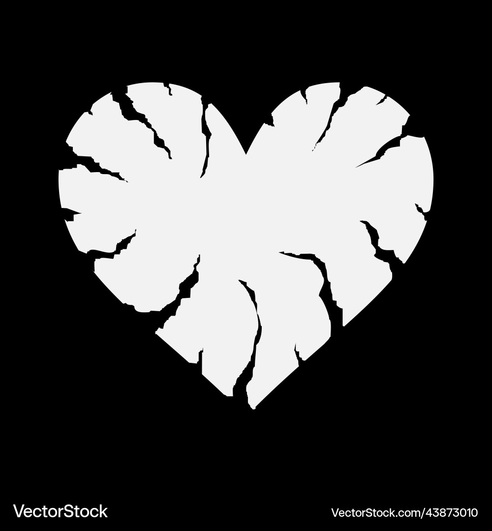 Cracked heart negative space with cracks Vector Image
