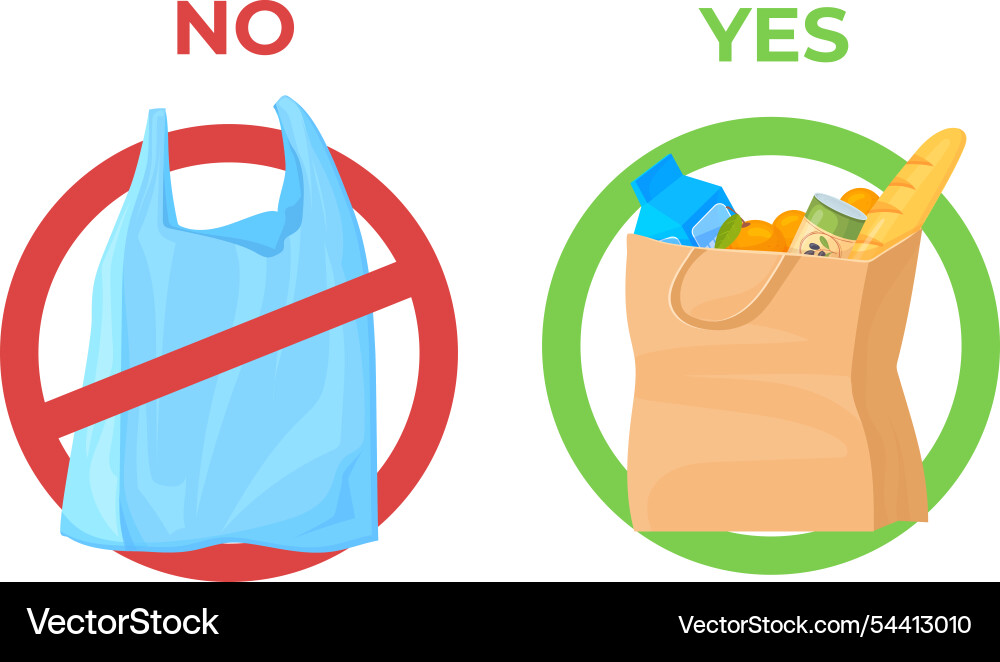 Forbidden disposable bags plastic vs paper bag Vector Image