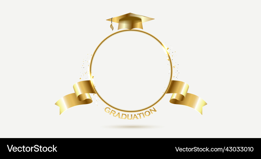 Golden round frame with a graduate hat Royalty Free Vector