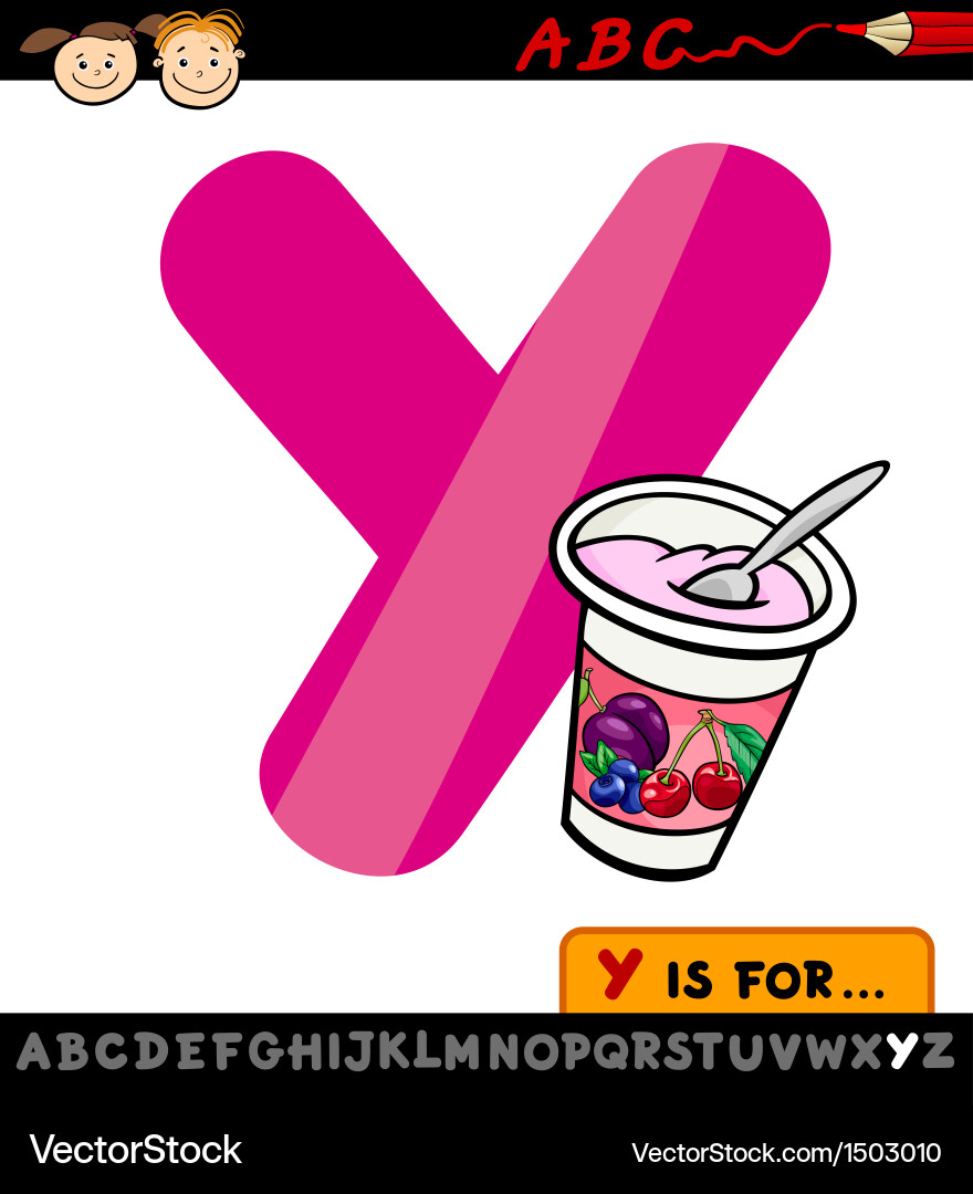 Letter y with yogurt cartoon Royalty Free Vector Image