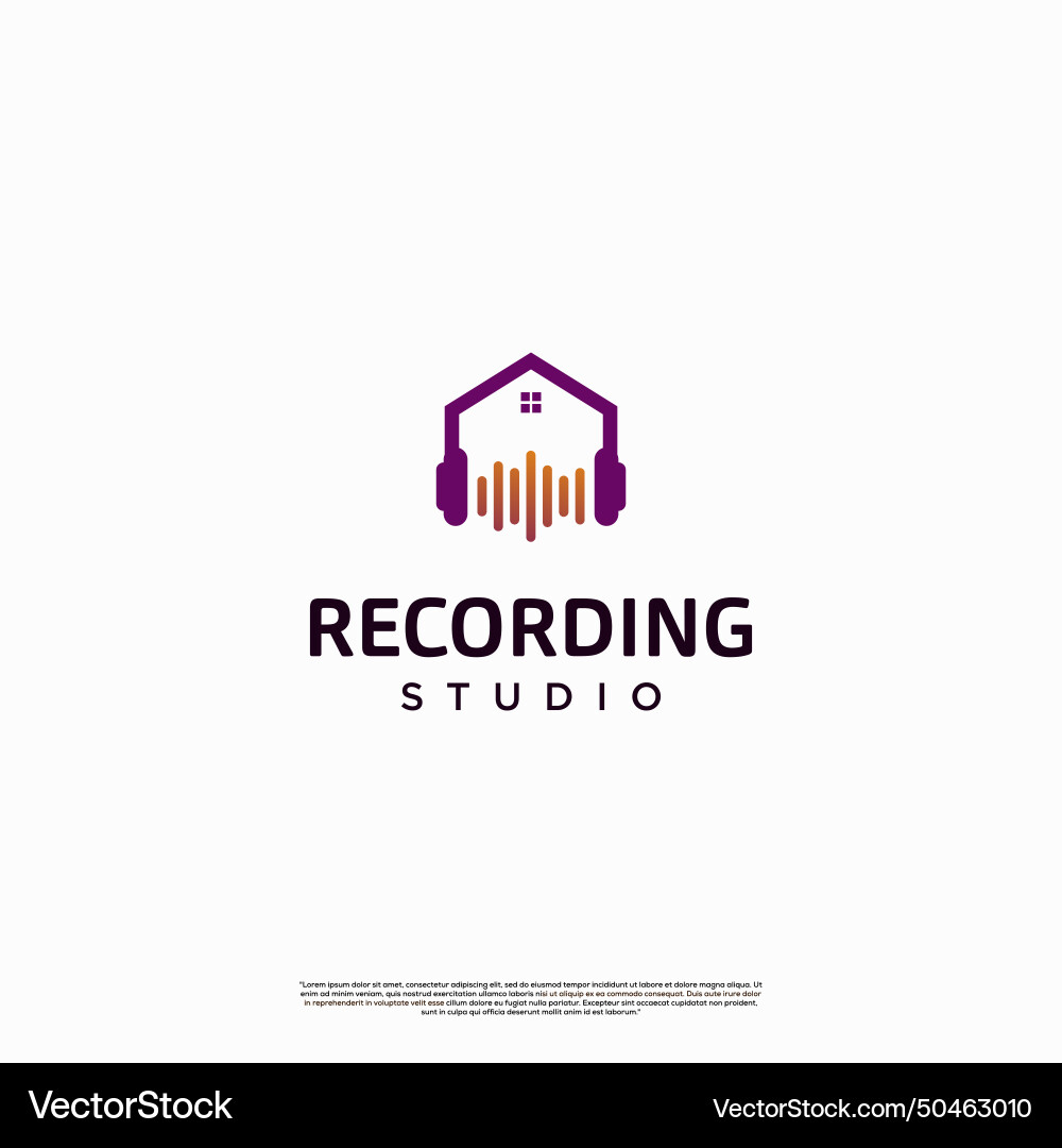 Recording studio logo design house with earphone Vector Image