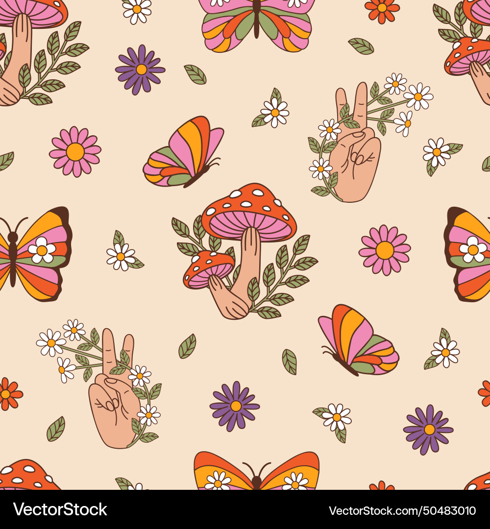 Seamless pattern with mushrooms and butterflies Vector Image