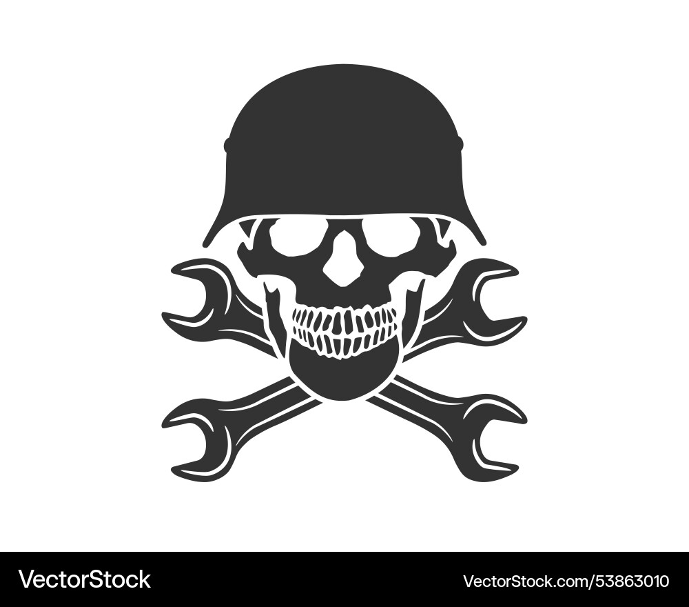 Skull with crossed wrenches and ww2 german helmet Vector Image