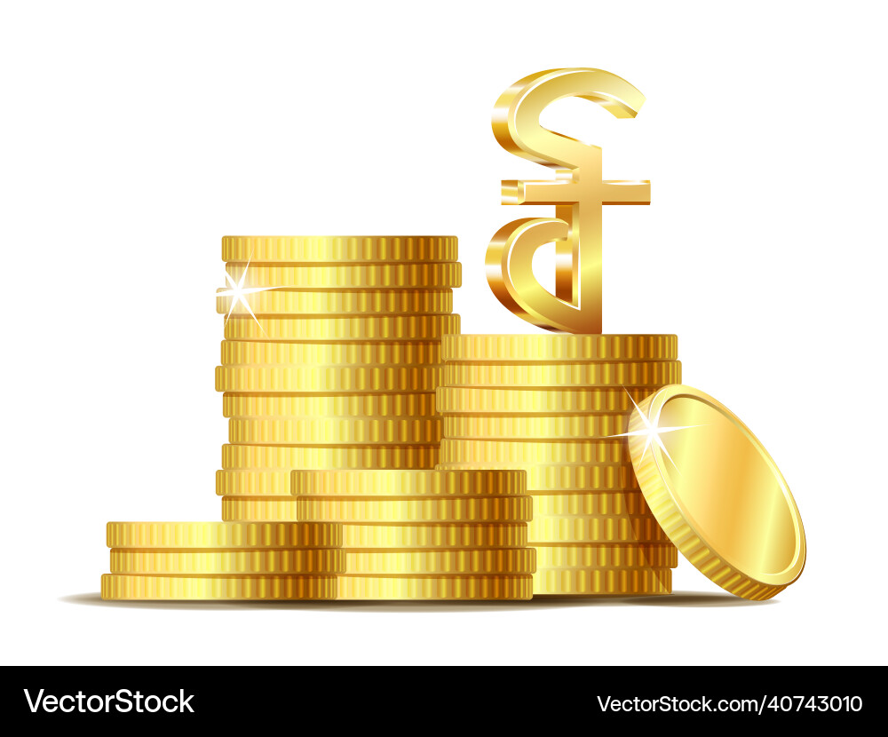 Stack of coins with gold shiny cambodian riel Vector Image