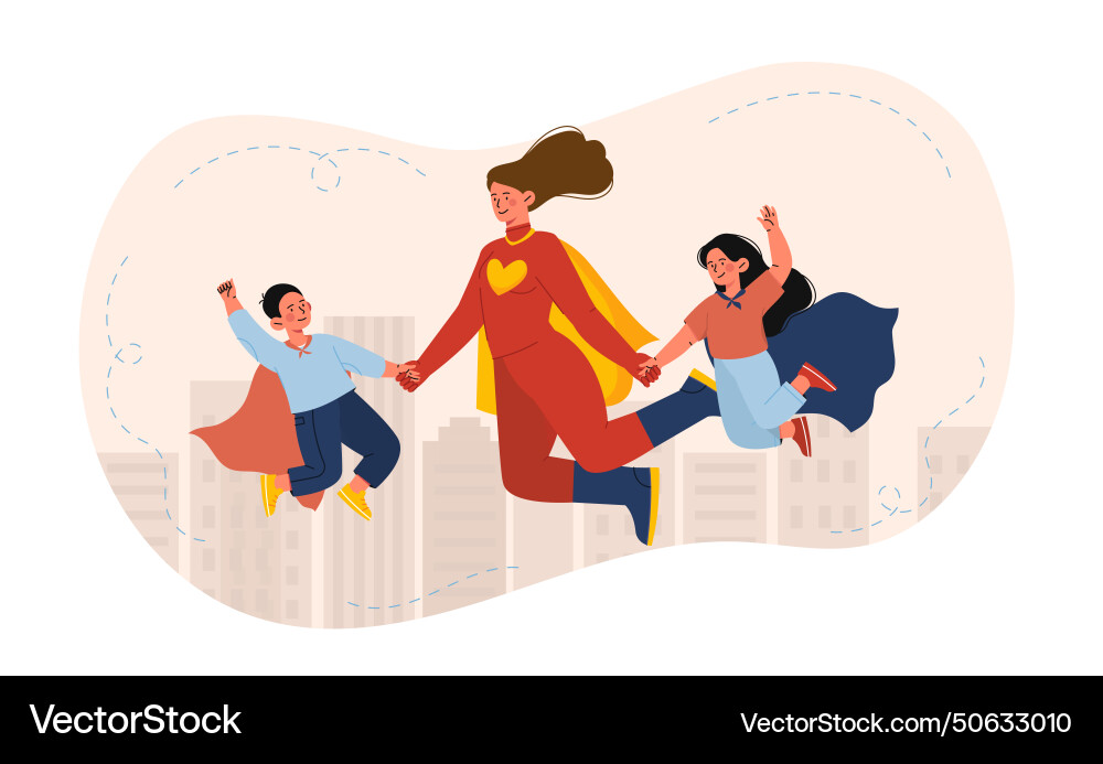 Super mother with kids Royalty Free Vector Image