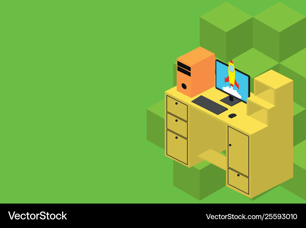 Upper view wooden working desktop station five Vector Image