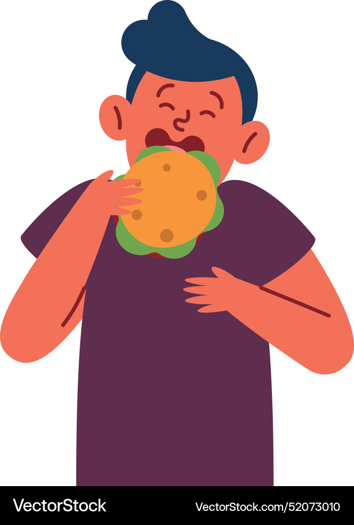 Young eating burger Royalty Free Vector Image - VectorStock
