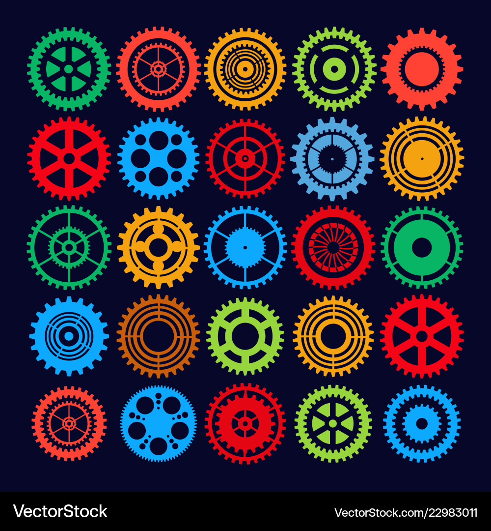 Multicolor gear set Royalty Free Vector Image - VectorStock