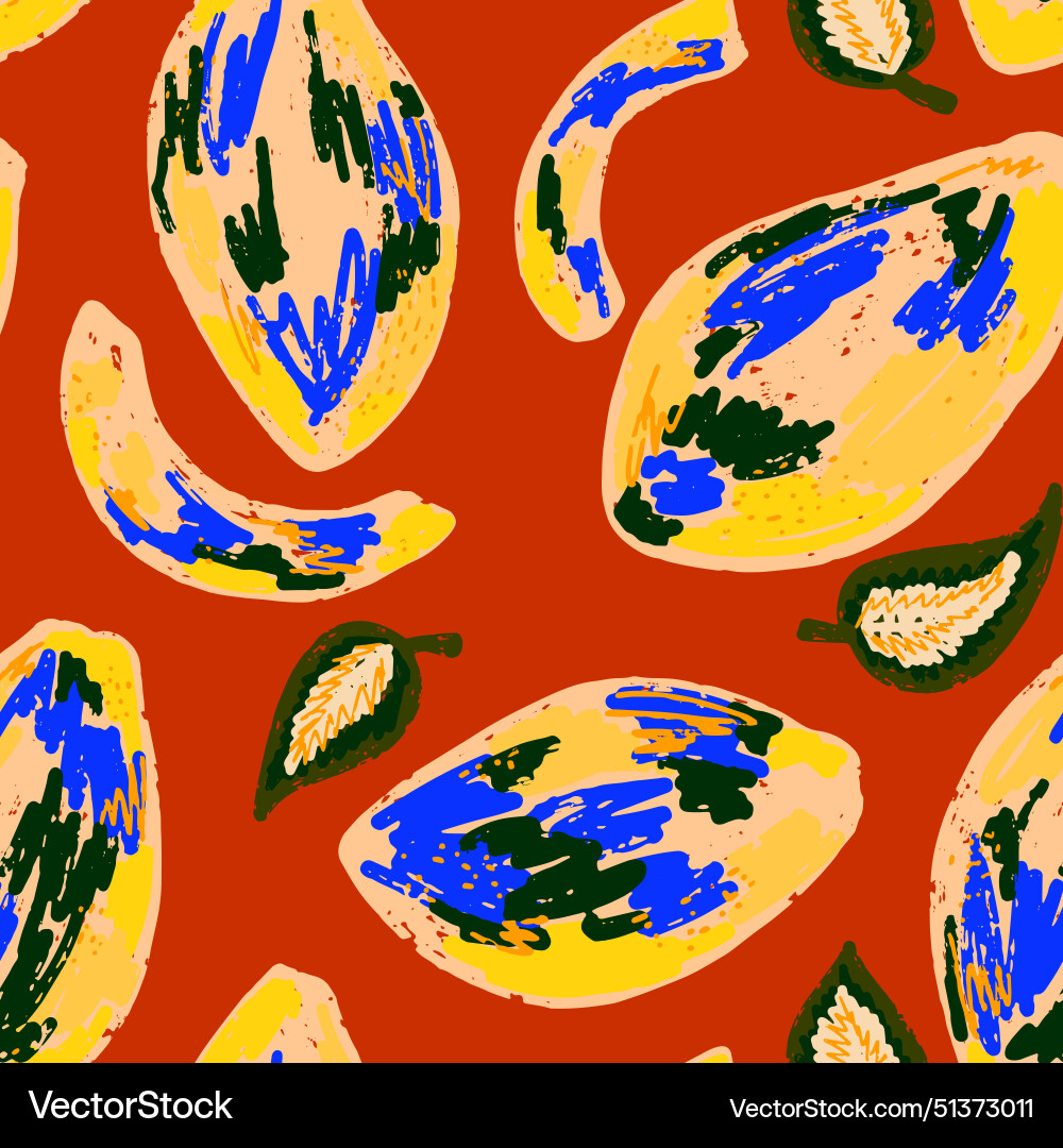 Texture mangoes tropical exotic pattern cartoon Vector Image