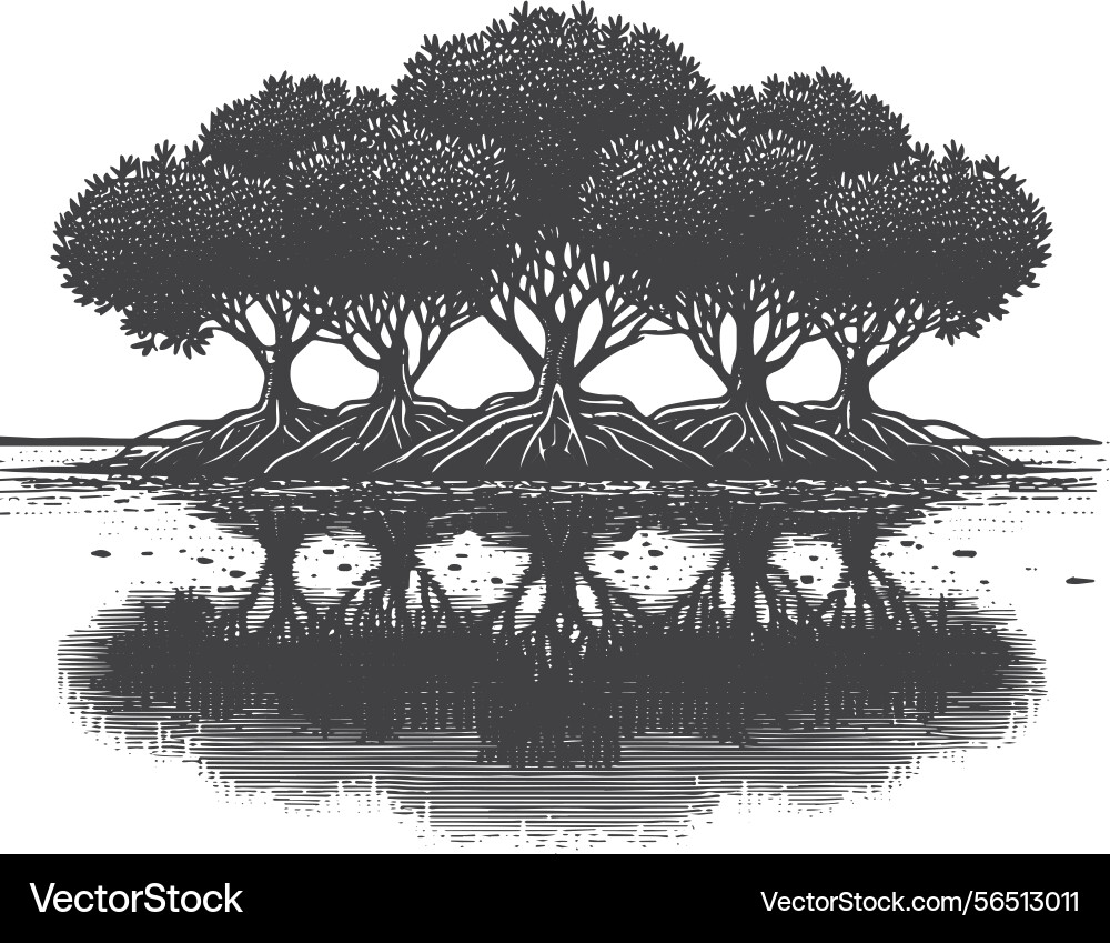 Vintage hand-drawn mangrove forest Royalty Free Vector Image