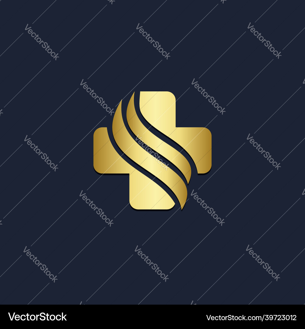 Cross medic wave gold logo Royalty Free Vector Image