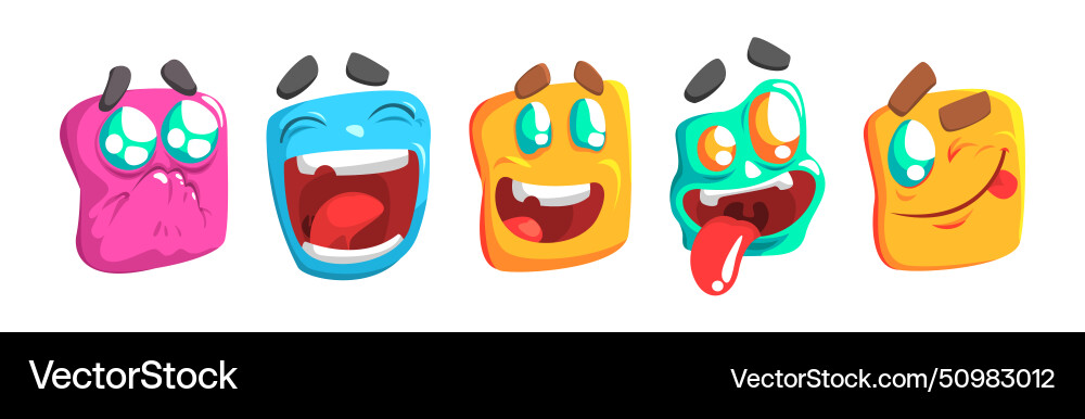 Funny colorful square faces and grimace set Vector Image