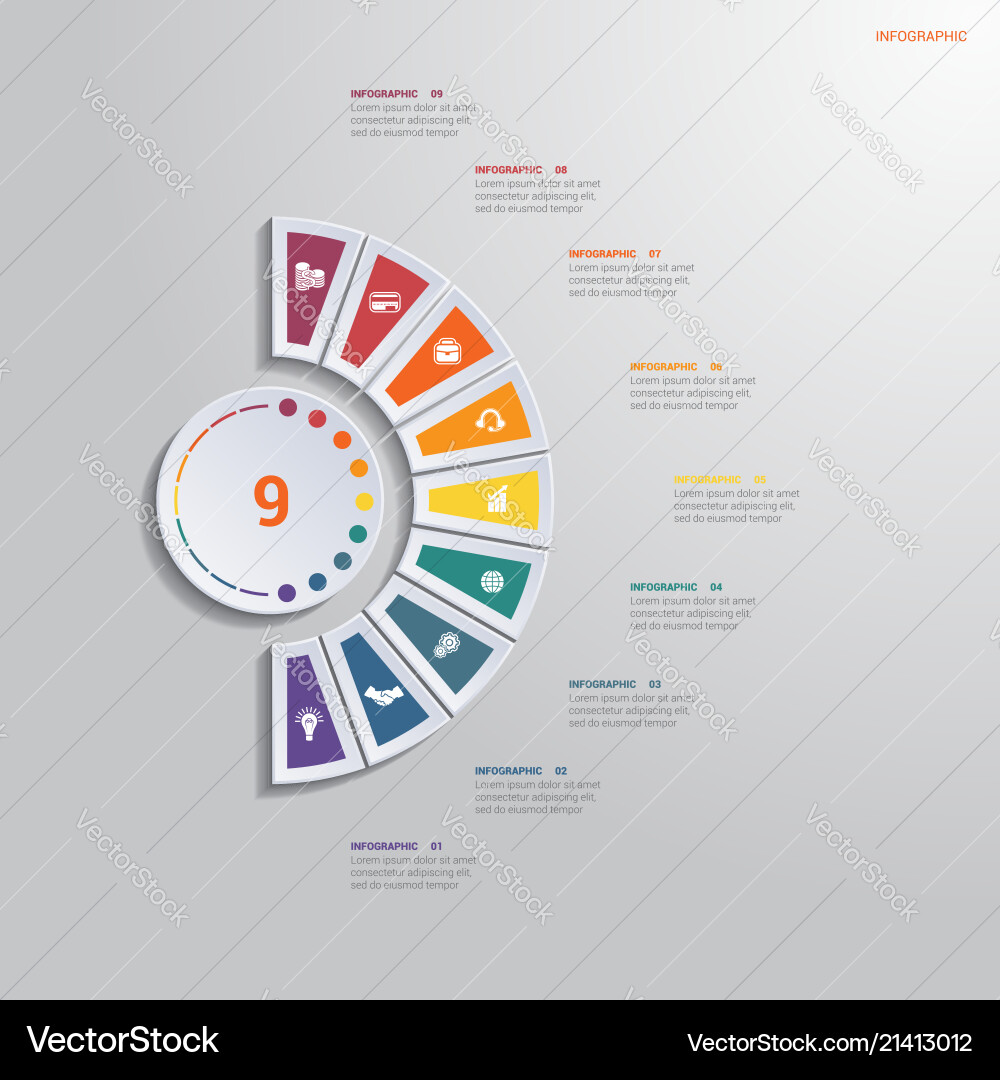 Template infographic 9 positions for text area Vector Image