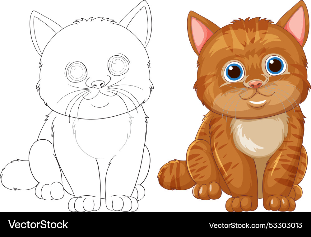 Adorable cat with coloring outline Royalty Free Vector Image