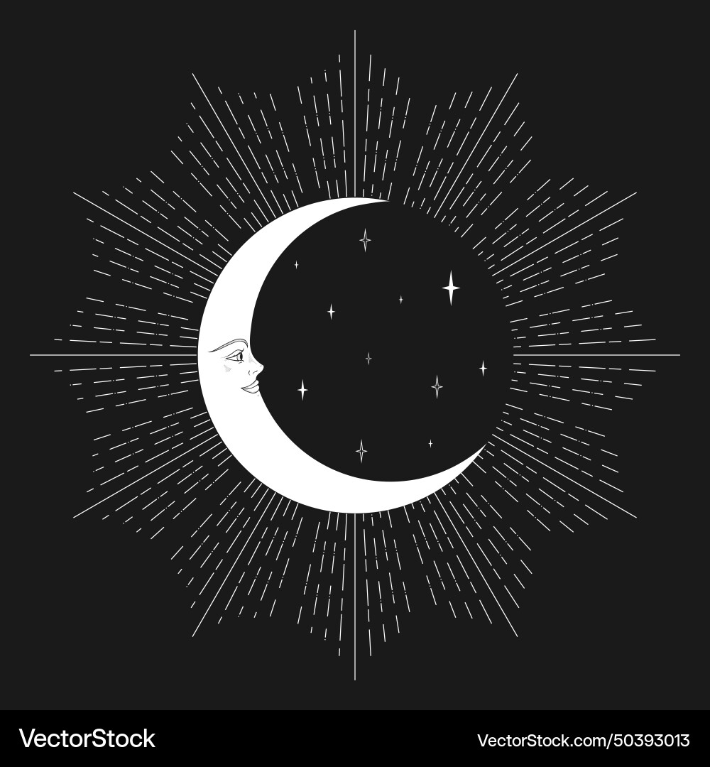 Celestial background with a shiny crescent Vector Image