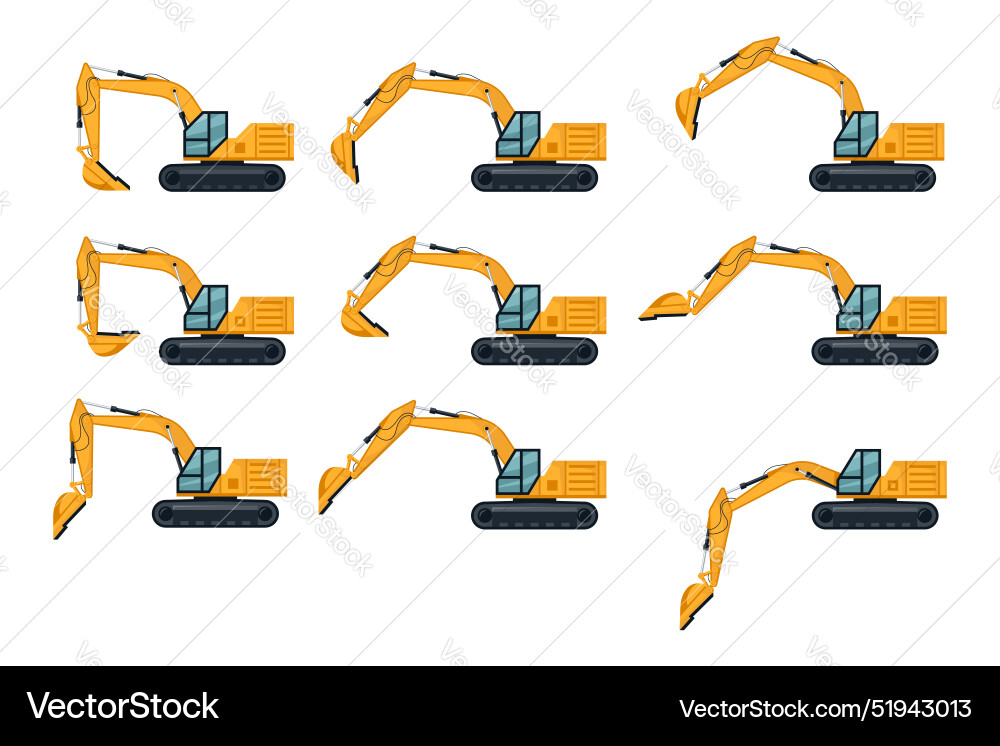 Crawler excavators in cartoon style Royalty Free Vector