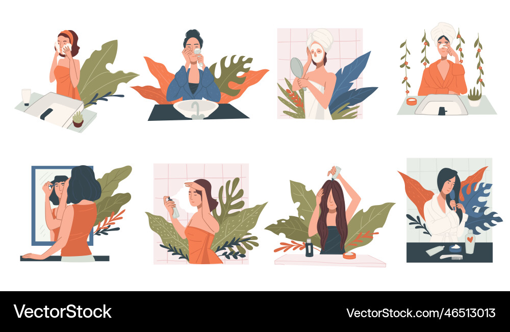 Female characters doing beauty procedures at home Vector Image