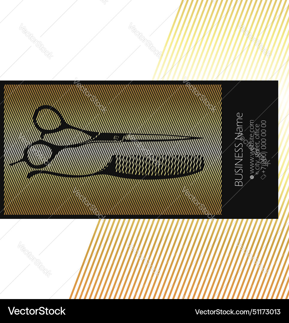 Golden scissors comb business card Royalty Free Vector Image