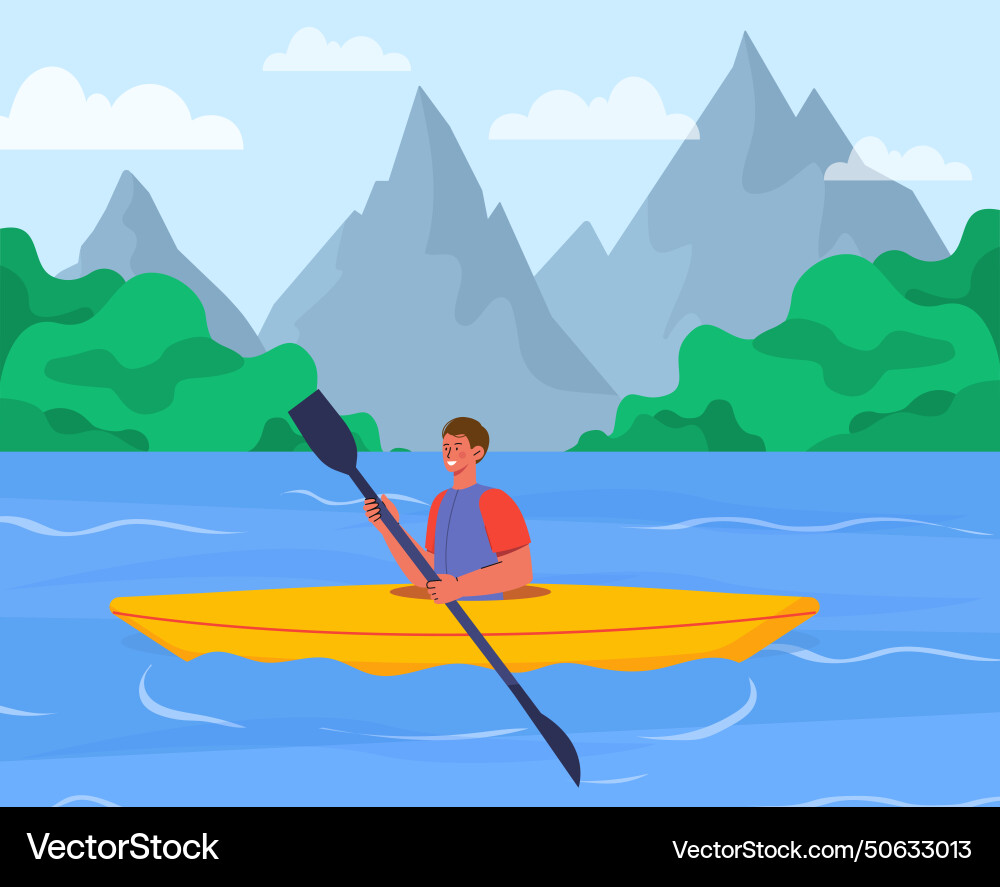 Man swims in kayak Royalty Free Vector Image - VectorStock Man swims in kayak Royalty Free Vector Image - VectorStock