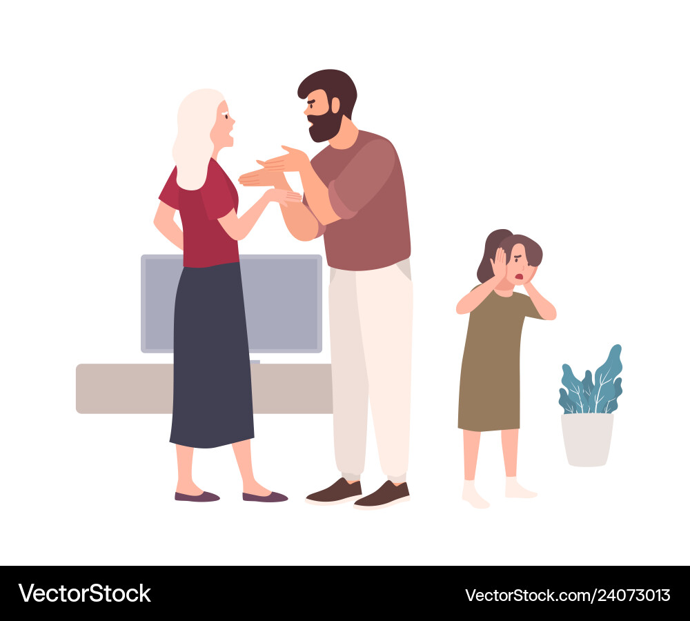 Parents brawling and quarreling in presence Vector Image