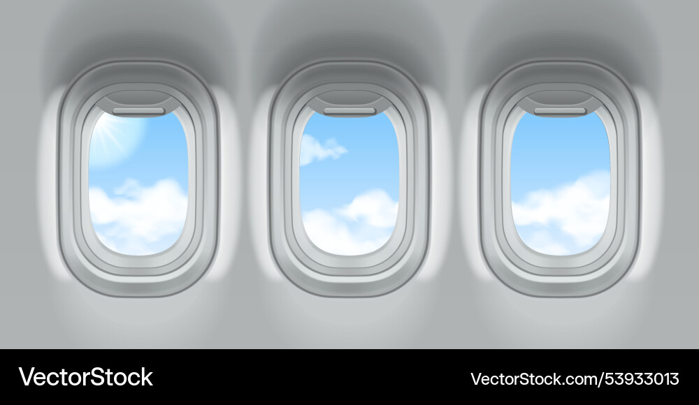 Plane windows with blue sky view Royalty Free Vector Image